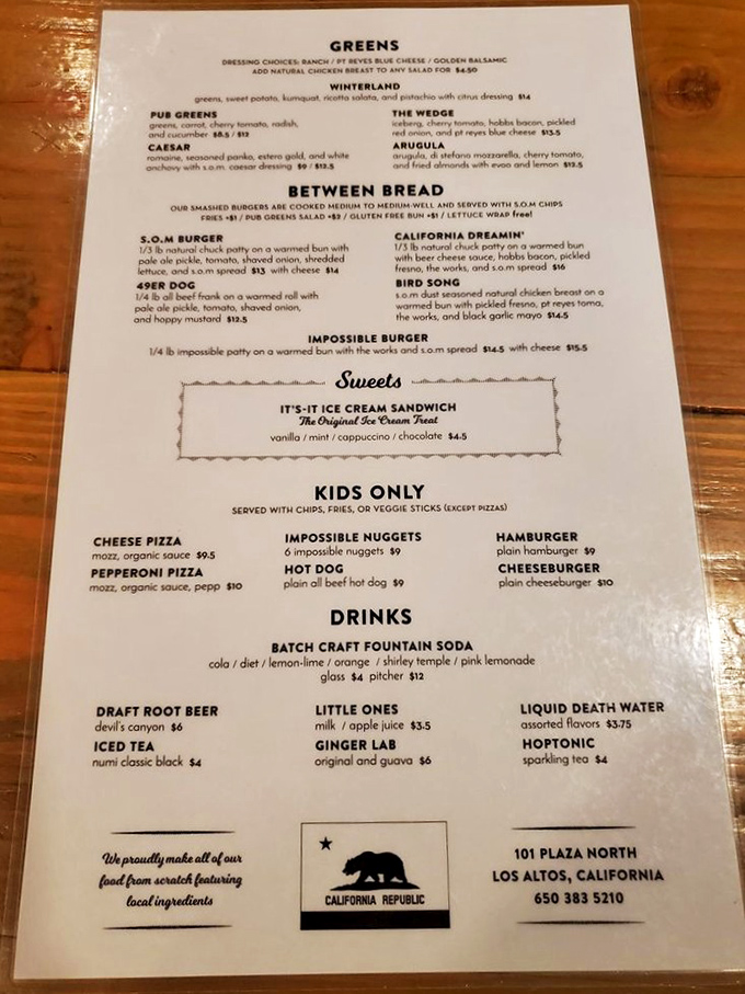 A menu that reads like a love letter to California cuisine. Each item promises a flavor journey worth taking.