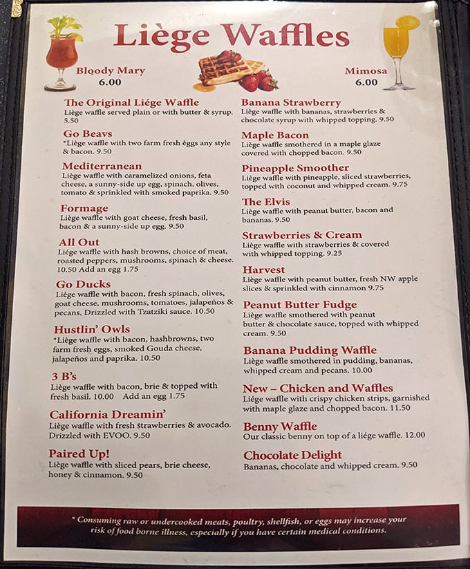 The menu reads like breakfast poetry &ndash; each Li&egrave;ge waffle creation more tempting than the last, making decisions harder than choosing a favorite child.