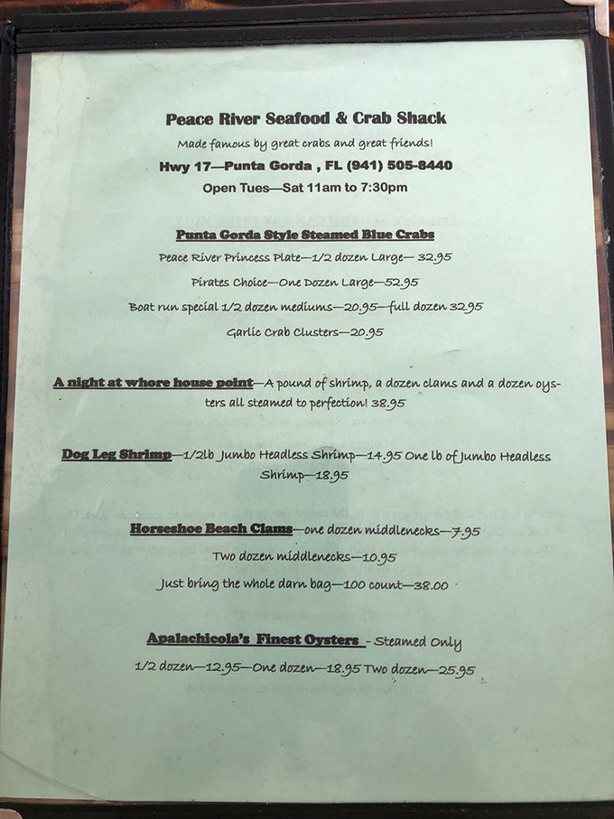 The menu reads like poetry to seafood lovers. "Just bring the whole darn bag" might be the most beautiful phrase in the English language.