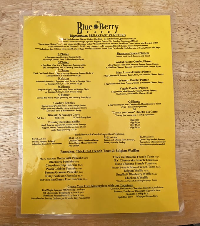 This golden menu holds the secrets to breakfast bliss, including pancakes that defy gravitational laws.