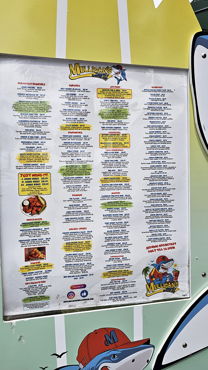 The menu at Mulligan's reads like a love letter to seafood lovers – highlighted specialties practically leap off the page, begging to be ordered.