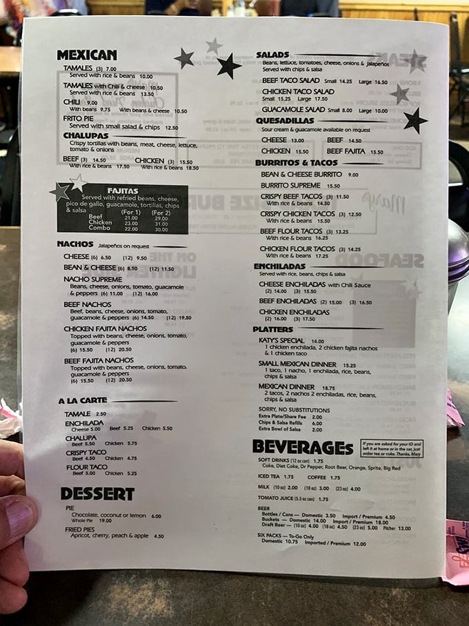 A menu that reads like a love letter to Texas cuisine. Each item represents decades of perfected recipes.
