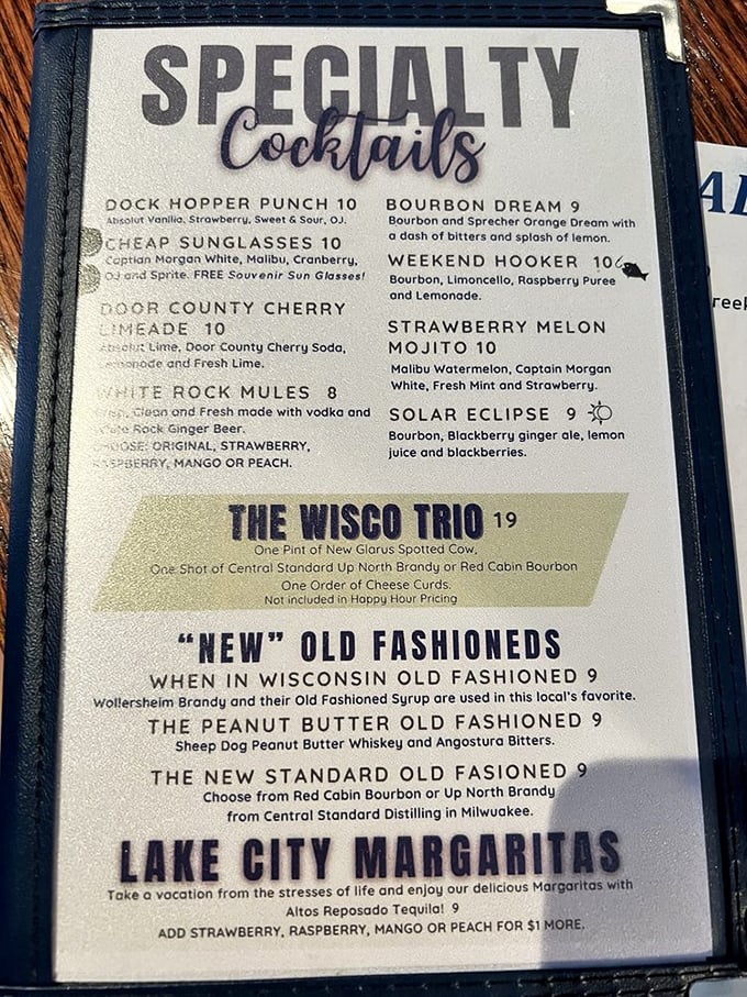 The cocktail menu reads like a love letter to Wisconsin drinking culture. That Peanut Butter Old Fashioned? Surprisingly brilliant.