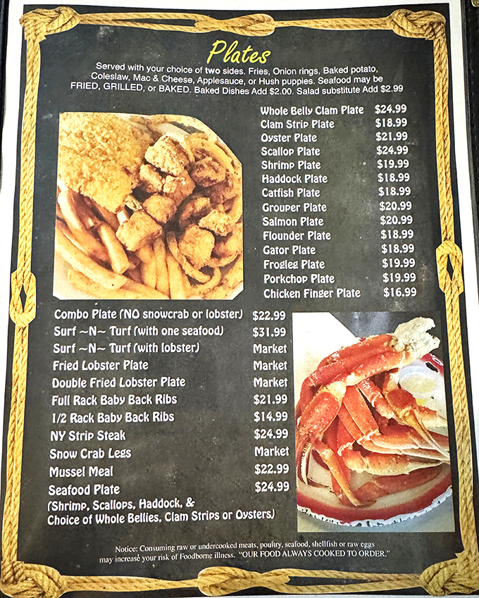 This menu isn't just a list &ndash; it's a treasure map where X marks the spot for seafood gold, from whole belly clams to lobster feasts.