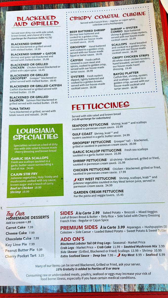 The menu reads like a love letter to Southern comfort food, with that famous key lime pie stealing the show.