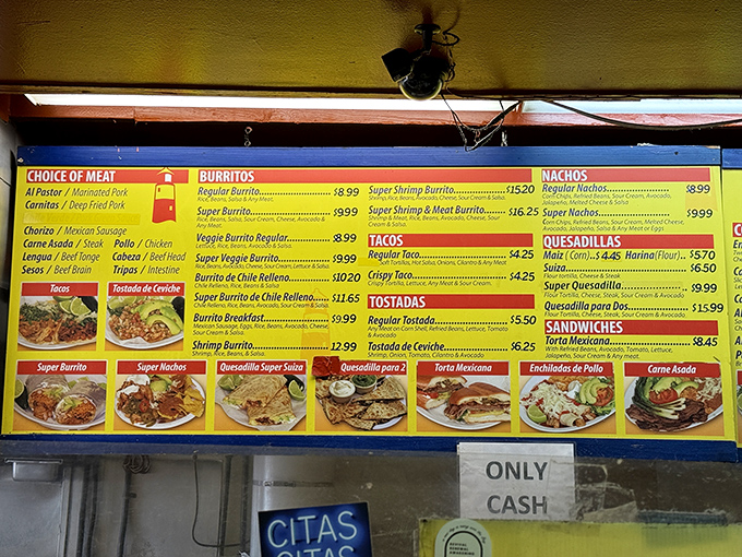 Behold the sacred text! This menu board has launched a thousand road trips and settled countless "best burrito in California" debates.