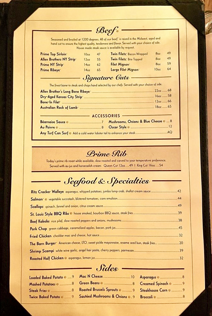 A menu that reads like a love letter to carnivores. Those signature cuts aren't just steaks—they're edible bucket list items.