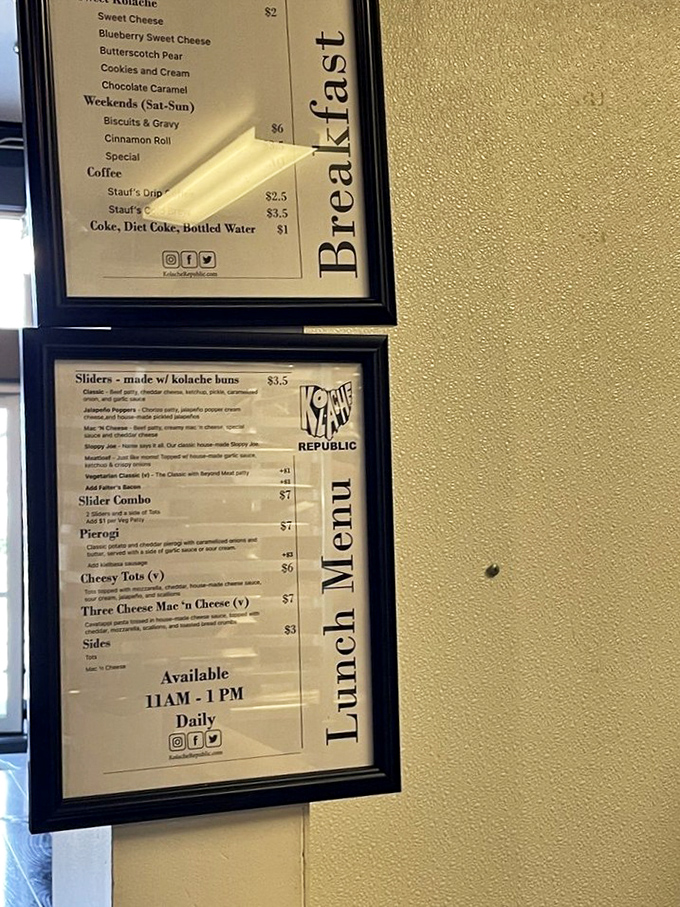 The menu board reads like a love letter to Czech pastry traditions, with sweet and savory options that'll have you plotting your next visit.