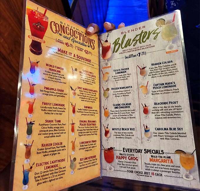 The drink menu reads like a tropical vacation checklist. One "Electric Lighthouse Lemonade" and suddenly that diet you were on seems like a distant memory.
