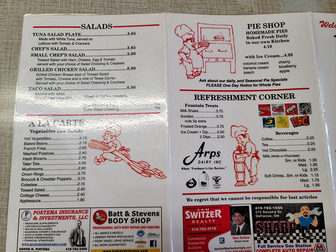 When your menu doubles as local advertising space, you know you've found authentic small-town dining gold.