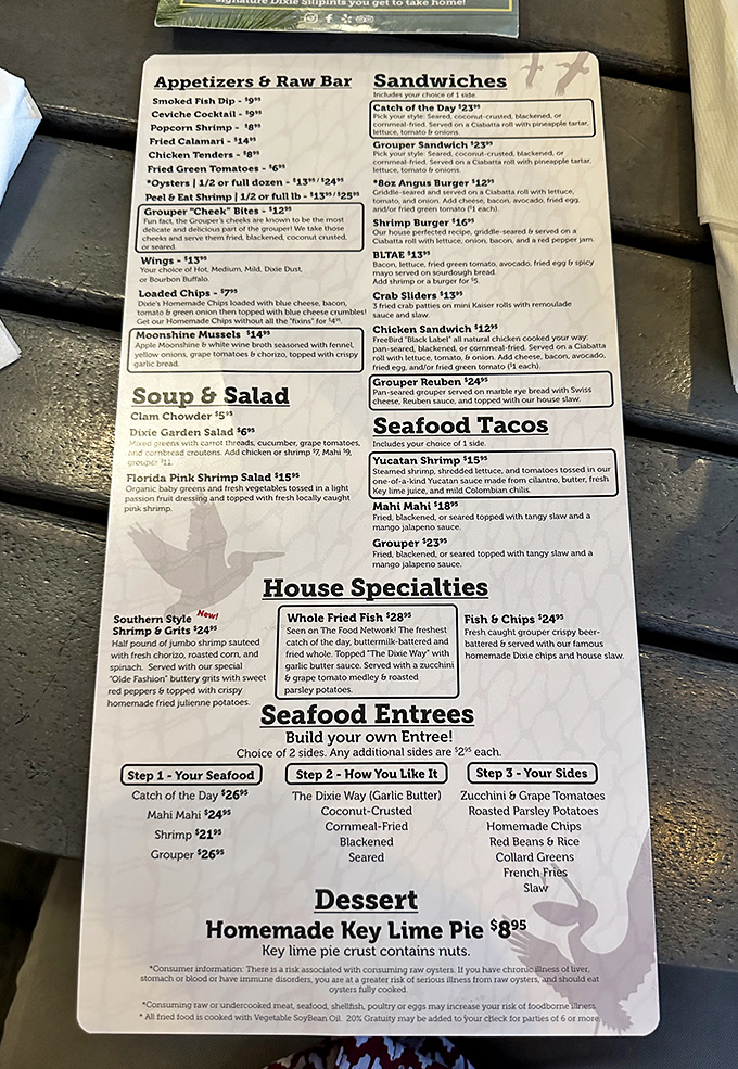 This menu reads like a love letter to seafood. The "build your own entr&eacute;e" option is basically a Choose Your Own Adventure for grown-ups.