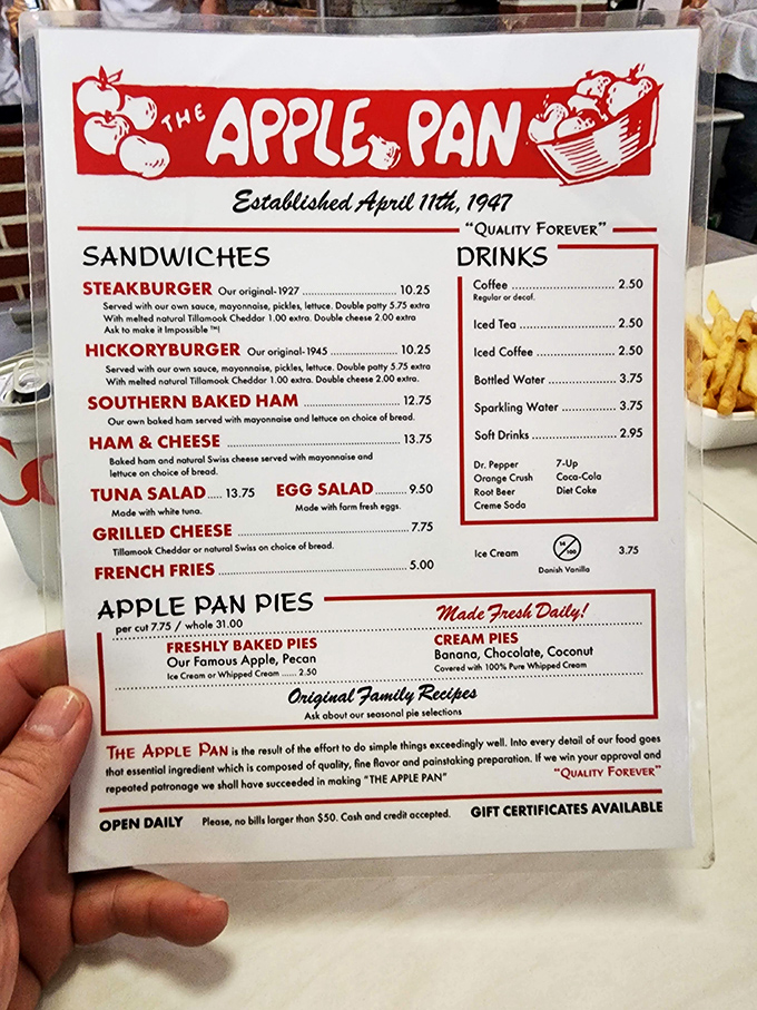 A menu that hasn't needed updating in decades. When you've perfected something, why mess with success?