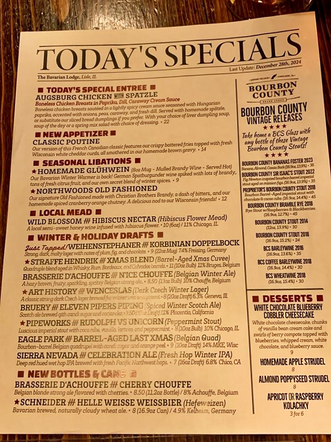 This menu isn't just a list of dishes—it's a passport to Bavaria without the jet lag. The seasonal Glühwein alone is worth braving winter for.