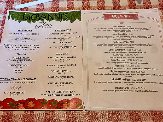 The menu reads like a love letter to Italian-American classics. Each item promises comfort wrapped in marinara and sealed with cheese.