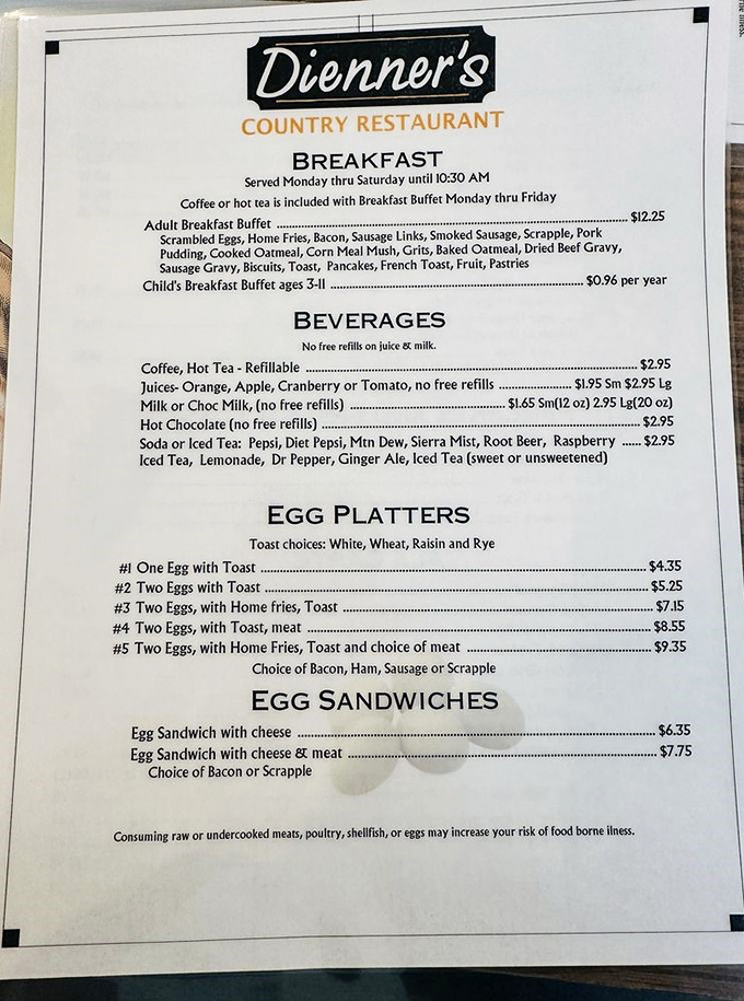 The breakfast menu reads like a love letter to morning comfort food&mdash;scrambled eggs, home fries, and Pennsylvania Dutch specialties that laugh in the face of diet culture.