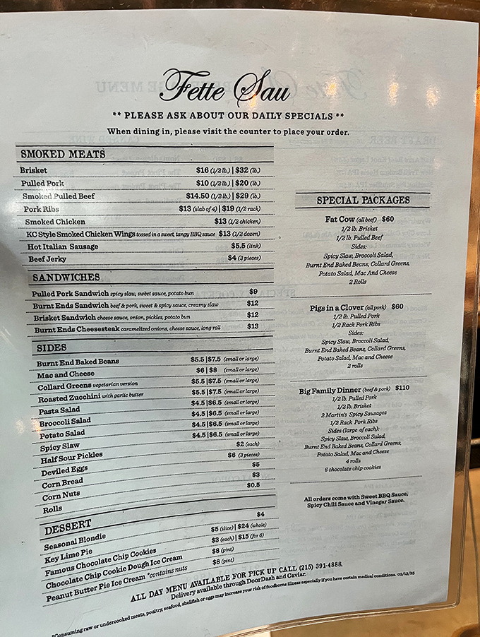 The menu board at Fette Sau reads like poetry to carnivores&mdash;a simple, focused selection that proves they'd rather do a few things perfectly than many things adequately.