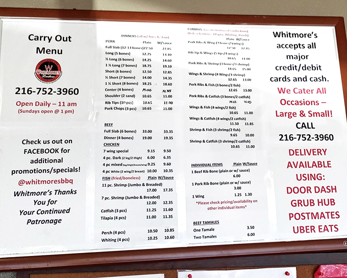 This menu reads like a love letter to barbecue, with wings that have earned legendary status among Cleveland locals.