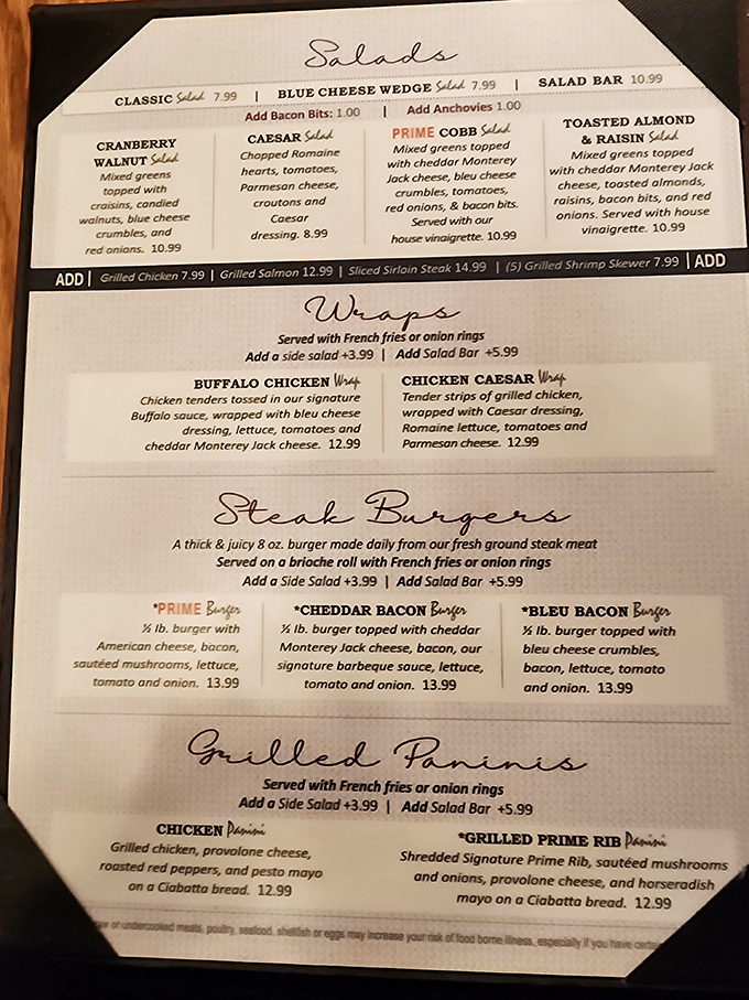 A menu that reads like a love letter to carnivores, with enough options to make even the most decisive diner second-guess their initial choice.