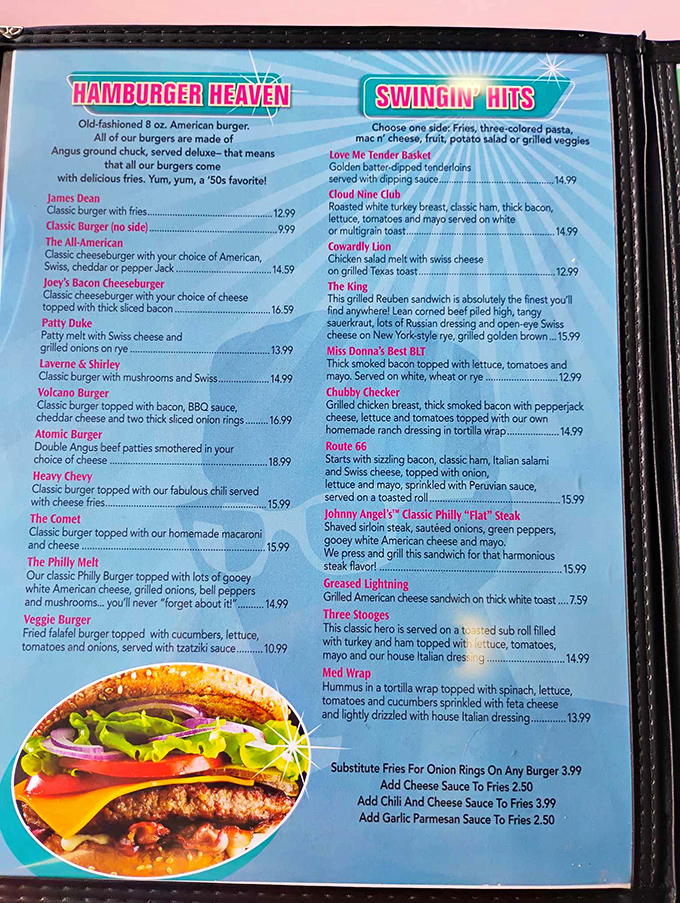 The menu reads like a love letter to American classics, with burger names that'll have you humming oldies tunes between bites.