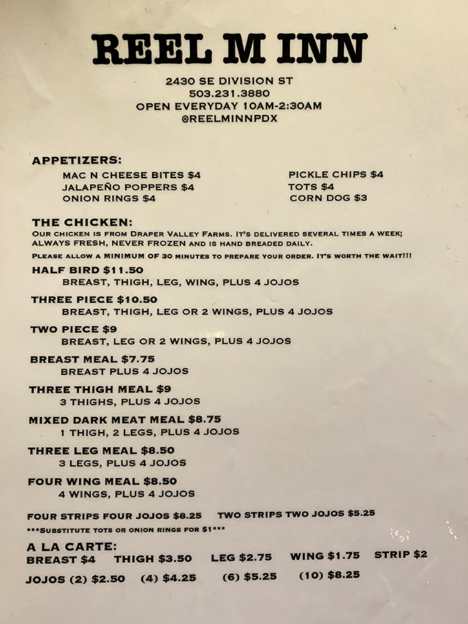 A menu so straightforward it's practically poetry. No fancy descriptions needed when your chicken speaks for itself.