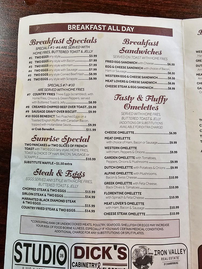 A menu that reads like comfort food poetry. Breakfast all day isn't just a promise&mdash;it's practically a constitutional right in Pennsylvania.