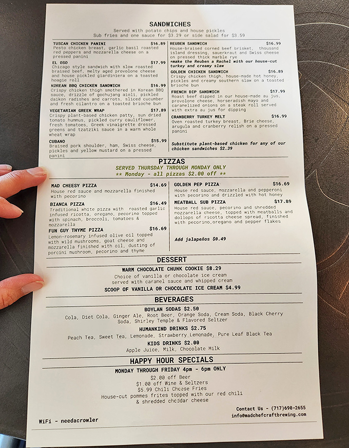 A menu that reads like a love letter to comfort food, reimagined with craft beer sensibilities. Decision paralysis never tasted so good.