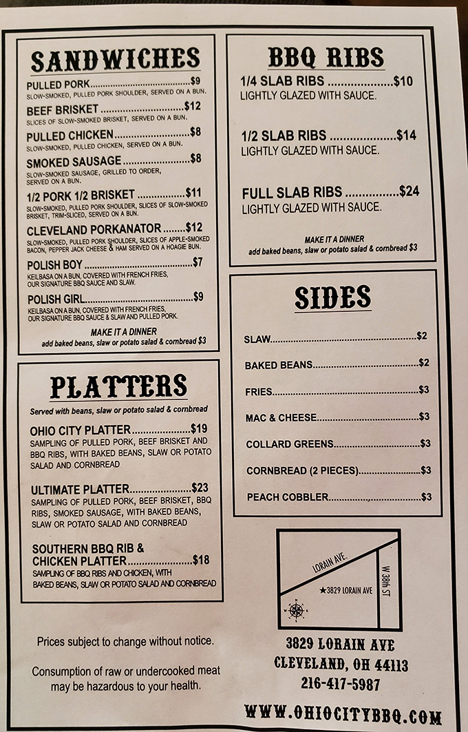 A menu that cuts straight to the chase&mdash;no fancy descriptions needed when your barbecue speaks this eloquently.