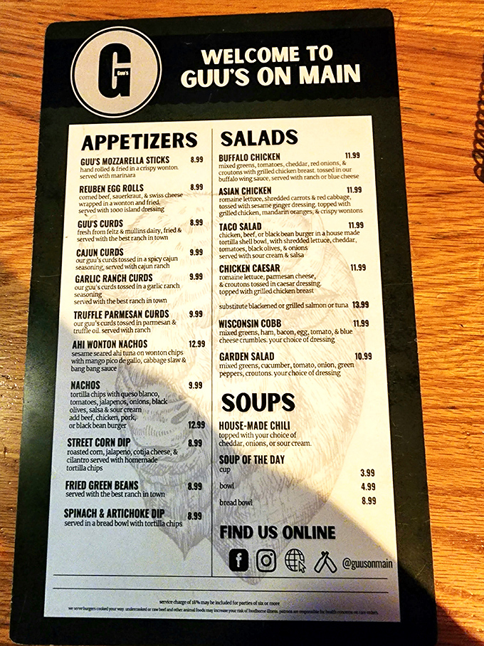 The menu reads like a love letter to comfort food. Those Reuben Egg Rolls alone are worth crossing county lines for.