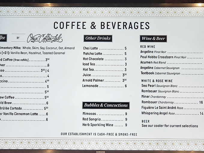 The beverage menu reads like a love letter to liquid comfort&mdash;from artisanal coffee to mimosas, because sometimes adulting deserves a reward.