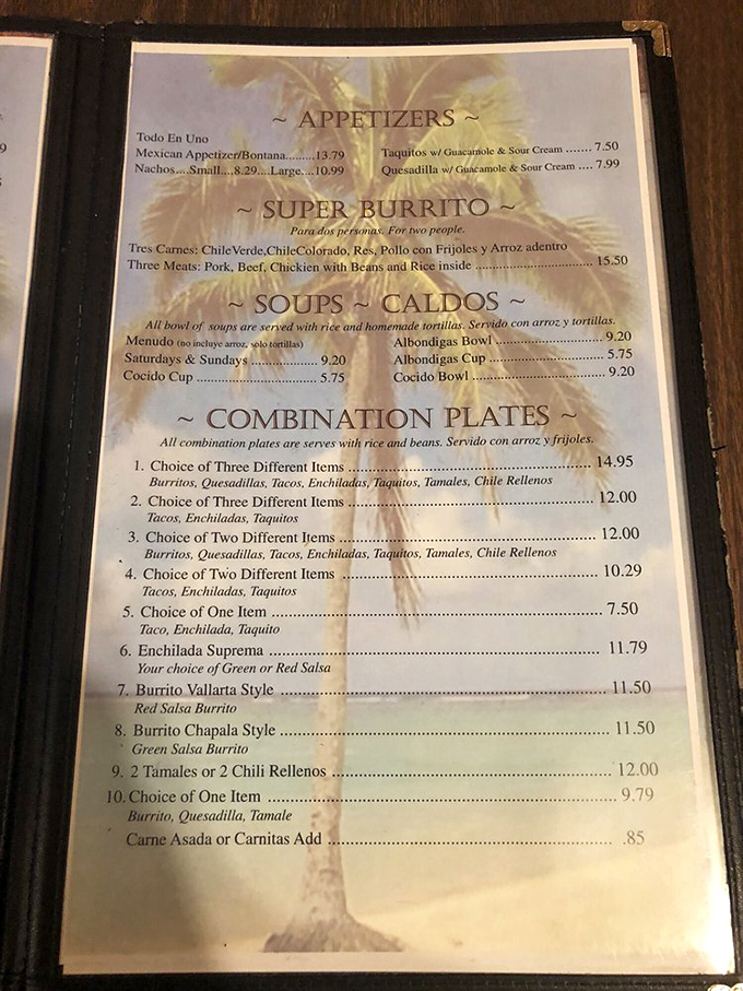 The menu reads like a love letter to Mexican cuisine, with combination plates and super burritos that could feed a small village.