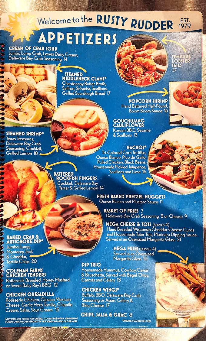 This menu isn't just reading material&mdash;it's a treasure map where X marks the spot for Cream of Crab Soup and Gochujang Cauliflower.