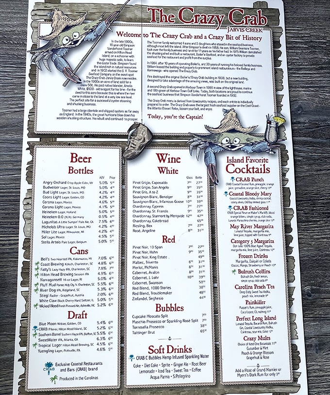 This isn't just a menu&mdash;it's a maritime treasure map where X marks the spot for craft beers and island cocktails.