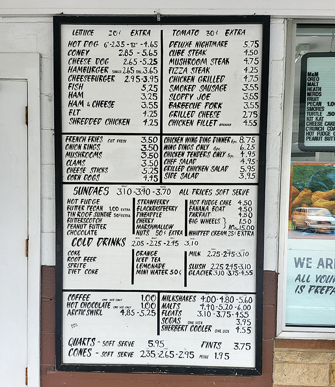 A menu board that reads like a love letter to everything your doctor told you to avoid.