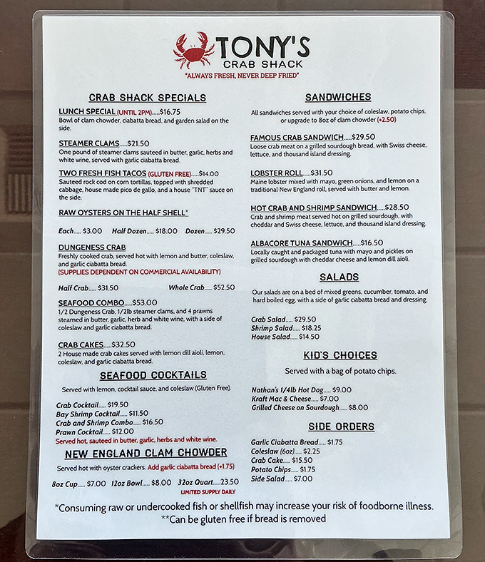 This menu isn't just a list of options&mdash;it's a love letter to the Pacific Ocean written in crab legs and clam shells.