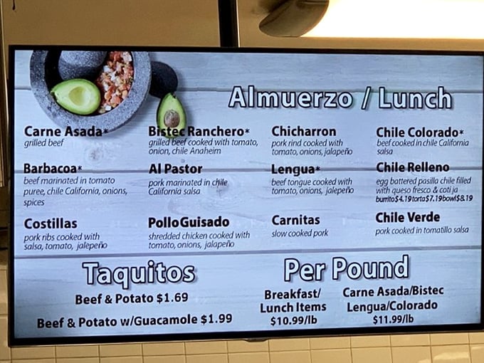 A menu board that reads like a love letter to Mexican cuisine classics. Each option promises a different path to satisfaction.