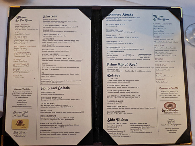 The menu reads like a love letter to carnivores, with prime rib taking center stage in this culinary theater of temptation.