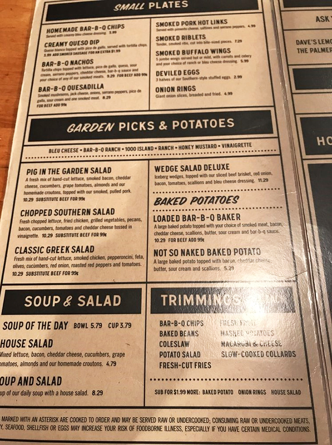 This menu isn't just a list of options—it's a roadmap to happiness with detours through Pulled Pork Paradise and Brisket Bliss.