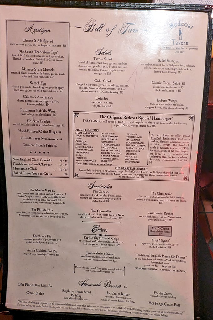 Reading this menu is like finding a treasure map where X marks the spot for your next favorite meal. Choose wisely, adventurer!
