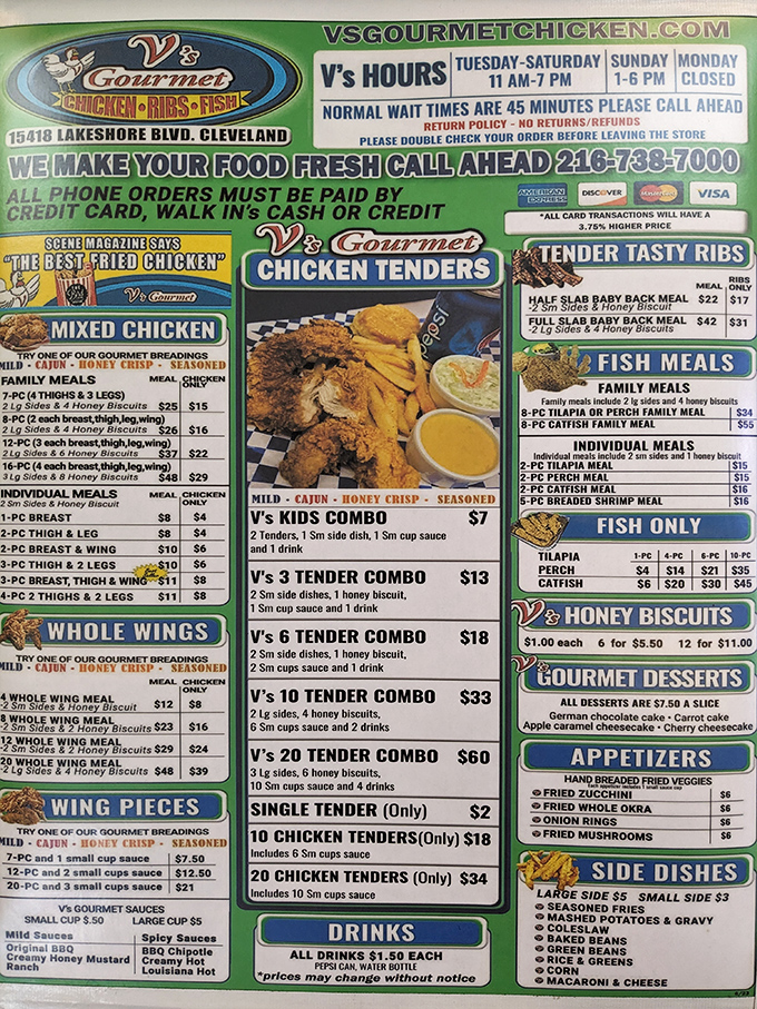 The menu board at V's is like a roadmap to poultry paradise. Four different breading styles means you'll need multiple visits to experience the full spectrum of chicken nirvana.