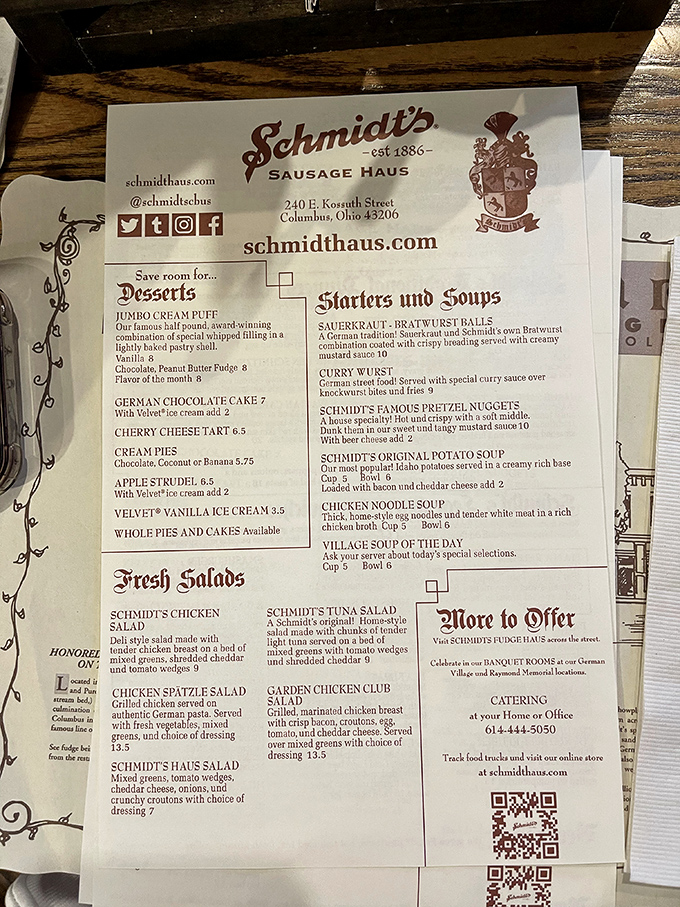A menu that reads like a love letter to German cuisine, with the cream puff getting top billing for good reason.