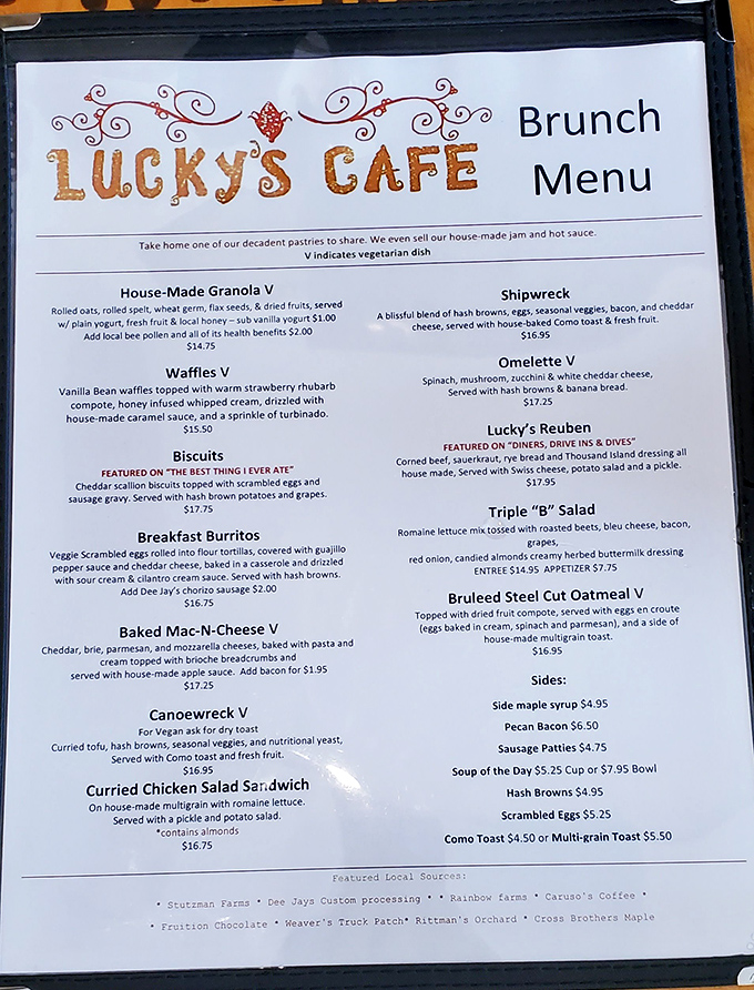 This isn't just a menu&mdash;it's a roadmap to happiness. The "featured on" notes are humble brags that this place has already been discovered by food TV royalty.
