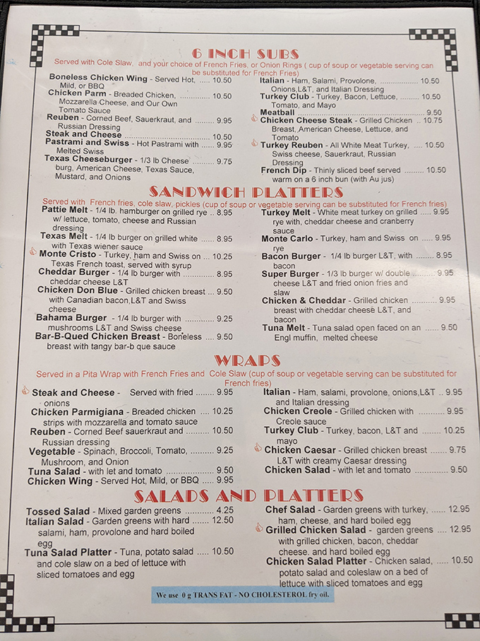 The menu at Terry's reads like a love letter to American comfort food. Each laminated page promises satisfaction that no trendy small plate could ever deliver.