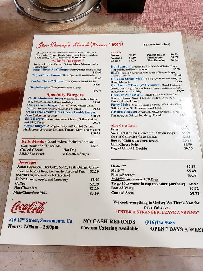 This menu isn't trying to impress anyone with fancy descriptions—it's confident in its straightforward offerings of American classics done right.