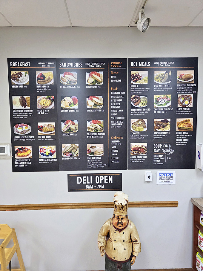 This menu board isn't just a list—it's a roadmap to happiness. From bratwurst breakfast to schnitzel sandwich, it's like Germany and Florida had a delicious baby.