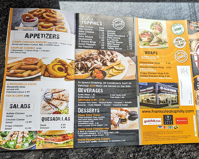 A menu that doesn't need fancy fonts or flowery descriptions – just the promise of fresh-sliced ribeye and possibilities.