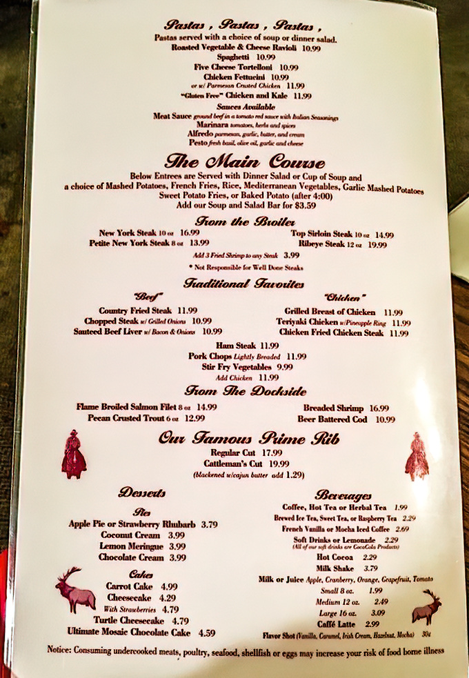 A menu that reads like a love letter to classic American cuisine. The "Our Famous Prime Rib" section is where your eyes should linger.