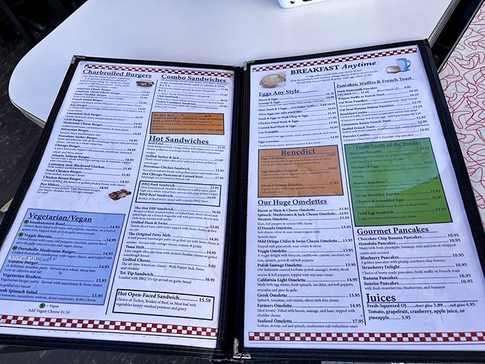 This isn't just a menu—it's a roadmap to happiness. The hardest journey you'll take today is deciding between those gourmet pancakes and huge omelets.