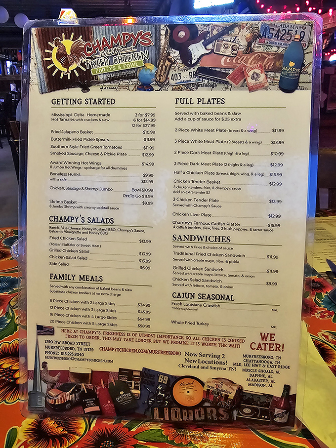 A menu that doesn't need fancy fonts or pretentious descriptions&mdash;just honest Southern comfort food that speaks for itself.