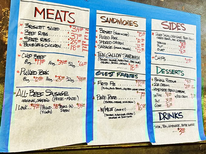 The handwritten menu on butcher paper tells you everything you need to know. No fancy fonts needed when the food speaks this loudly. 