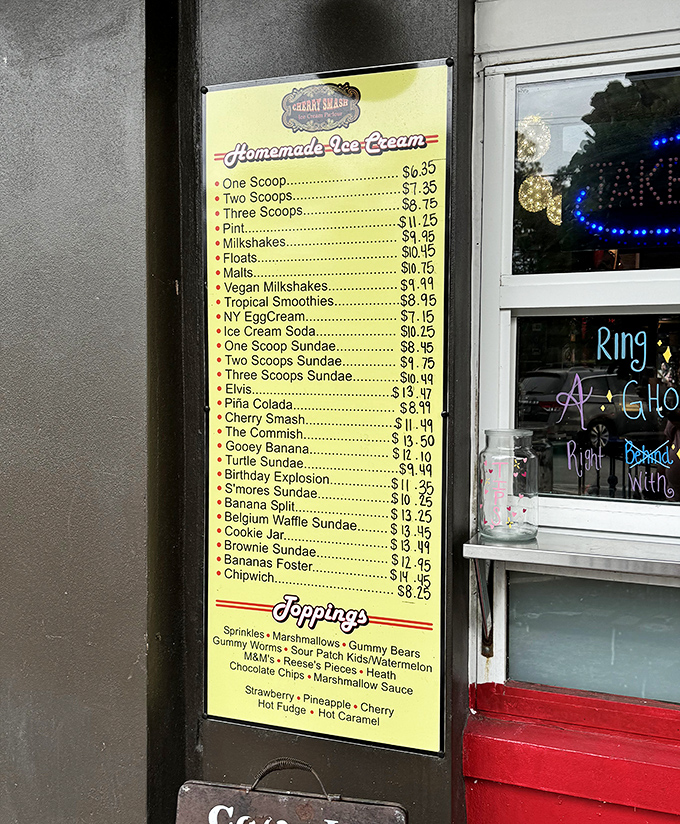 Decision paralysis has never been so delicious! The menu board showcases a dazzling array of frozen treasures that would make Willy Wonka himself deliberate.